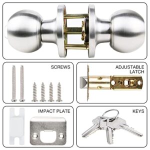 Door Knob with Key for Bedroom Door Locks with Keys, Stainless Steel Doorknob with Lock and Key, Ball Door Handle with Key, High Security 3-Year Warranty