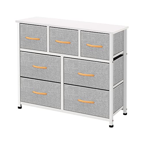 AZL1 Life Concept Storage Organizer 7-Drawer Closet Shelves, Sturdy Steel Frame Wood Top with Easy Pull Fabric Bins for Clothing, Light Grey