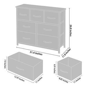 AZL1 Life Concept Storage Organizer 7-Drawer Closet Shelves, Sturdy Steel Frame Wood Top with Easy Pull Fabric Bins for Clothing, Light Grey