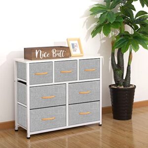 AZL1 Life Concept Storage Organizer 7-Drawer Closet Shelves, Sturdy Steel Frame Wood Top with Easy Pull Fabric Bins for Clothing, Light Grey