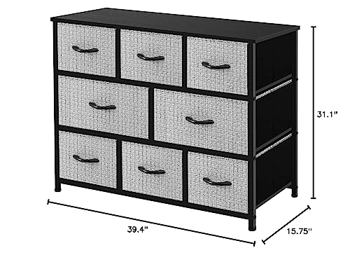 AZL1 Life Concept Extra Wide Organizer 8-Drawer Closet Shelves, Dressers Storage Chest for Bedroom, Living Room, Hallway & Nursery with Easy Pull Fabric Bins Wood Top, Black and White