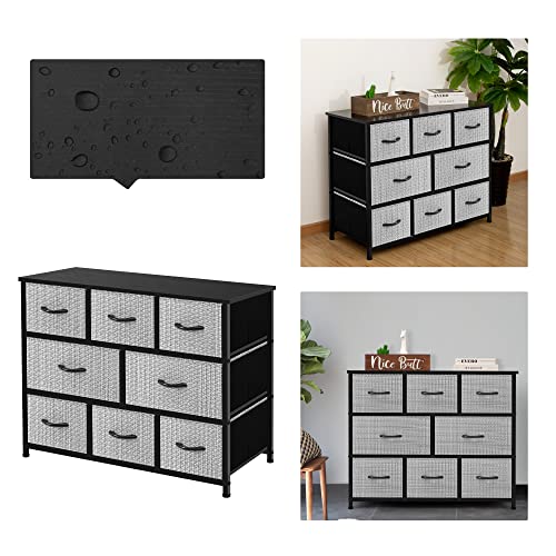 AZL1 Life Concept Extra Wide Organizer 8-Drawer Closet Shelves, Dressers Storage Chest for Bedroom, Living Room, Hallway & Nursery with Easy Pull Fabric Bins Wood Top, Black and White