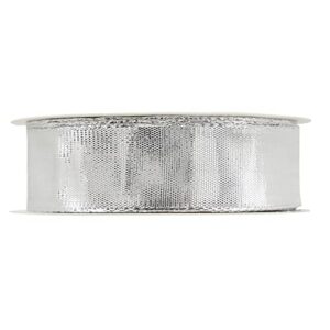 MEEDEE Silver Ribbon Wired Woven Metallic Ribbon 1 inch Silver Wired Ribbon Silver Metallic Ribbon for Gift Wrapping, Gift Bows, DIY Crafts, Graduation Baskets, Wedding, Party Decorations (25 Yards)