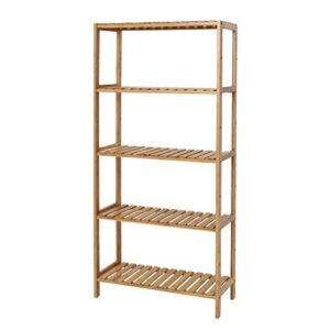 Kinsuite 5-Tier Bamboo Bathroom Shelf - Free Standing Storage Organizer Rack Multifunctional Utility Shelf Natural