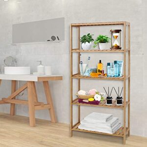 Kinsuite 5-Tier Bamboo Bathroom Shelf - Free Standing Storage Organizer Rack Multifunctional Utility Shelf Natural