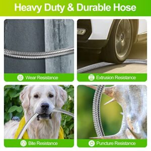 FUDESY 50FT Garden Hose - 304 Stainless Steel Metal Water Hose, Flexible Lightweight Heavy Duty Durable Hose, Adjustable Nozzle with Six Spray Modes for Outdoor Yard, No Kink and Tangle, Easy to Store