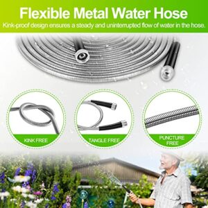 FUDESY 50FT Garden Hose - 304 Stainless Steel Metal Water Hose, Flexible Lightweight Heavy Duty Durable Hose, Adjustable Nozzle with Six Spray Modes for Outdoor Yard, No Kink and Tangle, Easy to Store