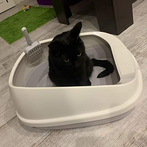 Shulemin Litter Box High Side and Back Litter Box Semi-Enclosed Detachable Pet Cats Sand Litter Box Scoop Toilet Tray Litter Pan Sifting Litter Box for Cats Dogs Grey S