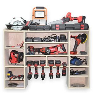 power tool organizer storage rack, drill holder wall mount, cordless drill charging station, garage organization, large 44.5”x32”