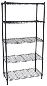 birdrock home 5-tier wire shelving, flat black, heavy duty shelf, wide adjustable rack unit, kitchen storage