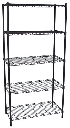 BIRDROCK HOME 5-Tier Wire Shelving, Flat Black, Heavy Duty Shelf, Wide Adjustable Rack Unit, Kitchen Storage