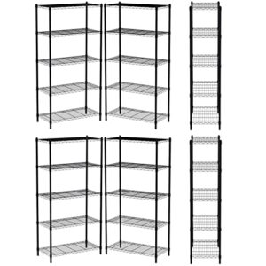 BIRDROCK HOME 5-Tier Wire Shelving, Flat Black, Heavy Duty Shelf, Wide Adjustable Rack Unit, Kitchen Storage