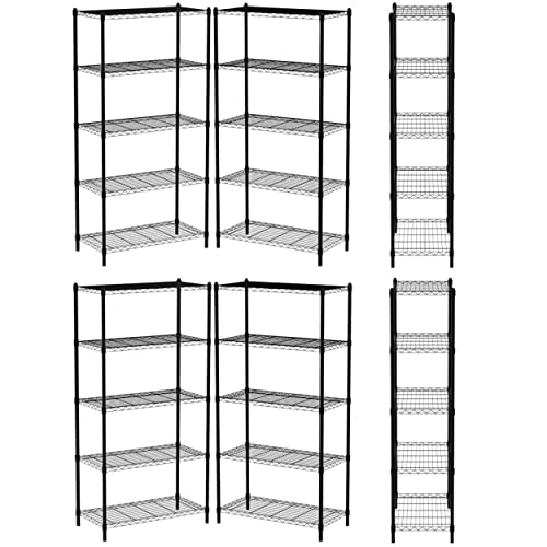 BIRDROCK HOME 5-Tier Wire Shelving, Flat Black, Heavy Duty Shelf, Wide Adjustable Rack Unit, Kitchen Storage