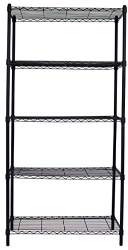 BIRDROCK HOME 5-Tier Wire Shelving, Flat Black, Heavy Duty Shelf, Wide Adjustable Rack Unit, Kitchen Storage