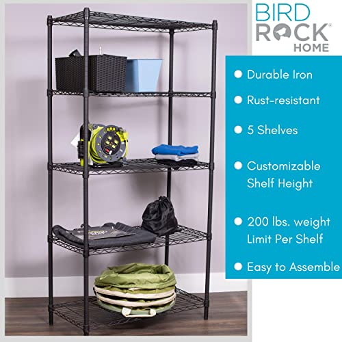 BIRDROCK HOME 5-Tier Wire Shelving, Flat Black, Heavy Duty Shelf, Wide Adjustable Rack Unit, Kitchen Storage