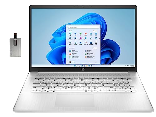 HP 2022 17.3" HD+ BrightView Laptop, Intel Core i3-1115G4 Processor (Beats i5-1035g1), 32GB RAM, 1TB PCIe SSD, Intel UHD Graphics, HD Webcam, HD Audio, Windows 11, Silver, 32GB Snowbell USB Card