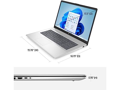 HP 2022 17.3" HD+ BrightView Laptop, Intel Core i3-1115G4 Processor (Beats i5-1035g1), 32GB RAM, 1TB PCIe SSD, Intel UHD Graphics, HD Webcam, HD Audio, Windows 11, Silver, 32GB Snowbell USB Card