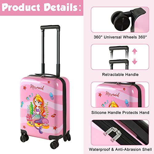 Kids Luggage and Backpack 18" Suitcase with Spinner Wheel Hard Case Travel Suitcase 13" Backpack Girl Suitcase Set for Kid Travel Suitcase Supplies (Pink, Mermaid Style)