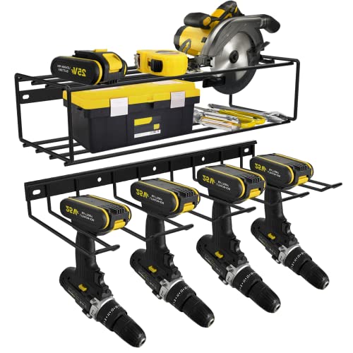 MY RUSTIC Power Tool Organizer Wall Mount and Drill Holder Wall Mount, Cordless Drill Tool Organizer, Garage Tool Holder Wall Mount for Handheld Power Tools Heavy Duty Floating Tool Shelf-1-Pack