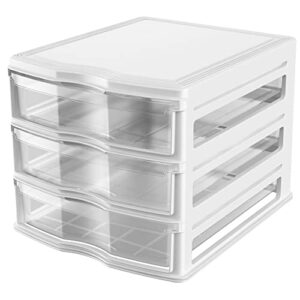 life story 3 drawer stackable shelf organizer plastic storage drawers for bathroom storage, make up, or pantry organization, white