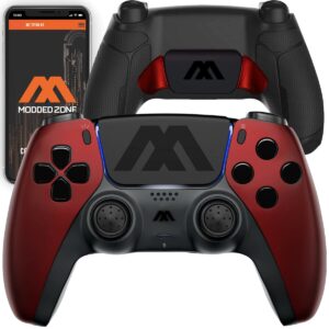 moddedzone smart extreme modded controller + anti recoil 2 remap buttons & interchangeable thumbsticks & hair triggers, tactical buttons compatible with ps5 custom controller pc (red extreme)