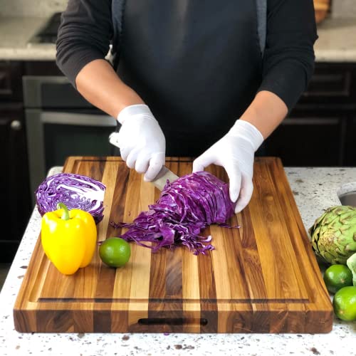 Extra Large Teak Wood Cutting Board, [Edge Grain, 20"L x 15"W x 1.5"T] Juice Groove, Reversible, Hand Grips by Shumaru California