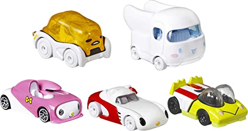 Hot Wheels Sanrio Character Car 5-Pack, Toy Cars in 1:64 Scale: Hello Kitty, Keroppi, Gudetama, Cinnamaroll & My Melody