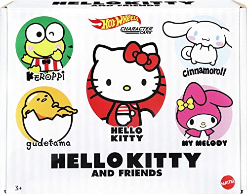 Hot Wheels Sanrio Character Car 5-Pack, Toy Cars in 1:64 Scale: Hello Kitty, Keroppi, Gudetama, Cinnamaroll & My Melody