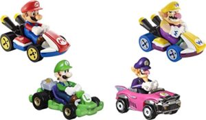 hot wheels mario kart vehicle 4-pack, set of 4 fan-favorite characters includes 1 exclusive model, collectible gift for kids & fans ages 3 years old & up