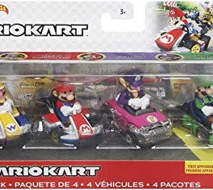 Hot Wheels Mario Kart Vehicle 4-Pack, Set of 4 Fan-Favorite Characters Includes 1 Exclusive Model, Collectible Gift for Kids & Fans Ages 3 Years Old & Up