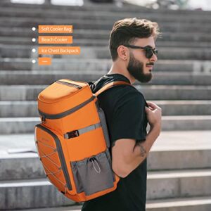 Maelstrom Cooler Backpack,35 Can Backpack Cooler Leakproof,Insulated Soft Cooler Bag,Beach Cooler Camping Cooler,Ice Chest Backpack,Travel Cooler for Grocery Shopping,Kayaking,Fishing,Hiking,Orange