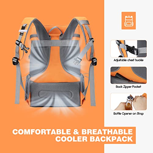 Maelstrom Cooler Backpack,35 Can Backpack Cooler Leakproof,Insulated Soft Cooler Bag,Beach Cooler Camping Cooler,Ice Chest Backpack,Travel Cooler for Grocery Shopping,Kayaking,Fishing,Hiking,Orange