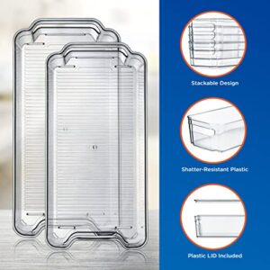 NutriChef Set of 8 Refrigerator Bins-4 Wide and 4 Narrow Stackable Fridge Organizers for Freezer, Kitchen, Countertops, Cabinets-Designed with Practical Carry Handles and Interior, 8 containers, Clear