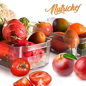 NutriChef Set of 8 Refrigerator Bins-4 Wide and 4 Narrow Stackable Fridge Organizers for Freezer, Kitchen, Countertops, Cabinets-Designed with Practical Carry Handles and Interior, 8 containers, Clear