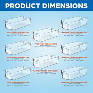 NutriChef Set of 8 Refrigerator Bins-4 Wide and 4 Narrow Stackable Fridge Organizers for Freezer, Kitchen, Countertops, Cabinets-Designed with Practical Carry Handles and Interior, 8 containers, Clear