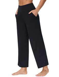 the gym people women’s high waist loose comfy wide leg palazzo yoga pants tummy control lounge workout joggers (medium, black)