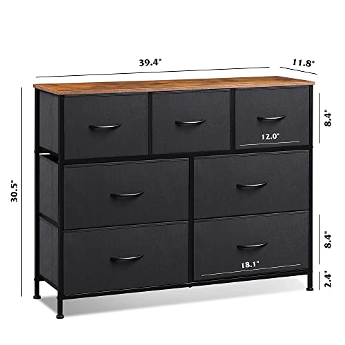 WLIVE 2-Drawer Nightstand and 7-Drawer Dresser Set, Fabric Storage Tower for Bedroom, Hallway, Nursery, Closets, Tall Chest Organizer Unit with Textured Print Fabric Bins, Steel Frame