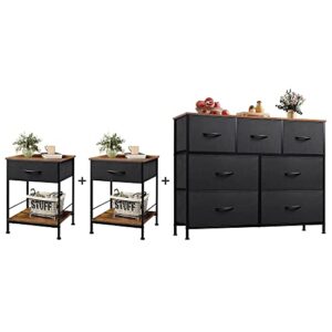 wlive 1-drawer nightstand and 7-drawer dresser set, fabric storage tower for bedroom, hallway, nursery, closets, tall chest organizer unit with textured print fabric bins, steel frame