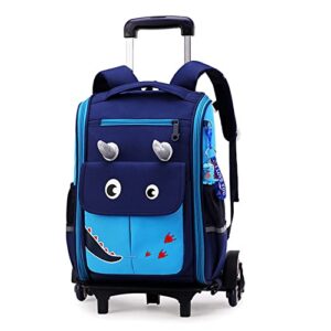 boys rolling backpack with 6 wheels, 16 inch lightweight roller backpacks for boys elementary, carry-on wheeled backpack for school travel, blue