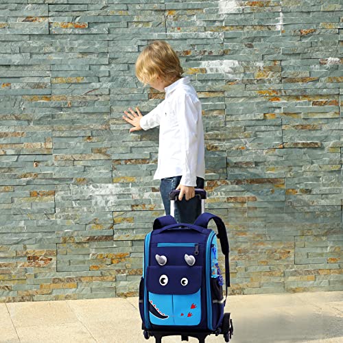 Boys Rolling Backpack with 6 Wheels, 16 inch Lightweight Roller Backpacks for boys Elementary, Carry-on wheeled backpack for School Travel, Blue