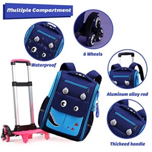 Boys Rolling Backpack with 6 Wheels, 16 inch Lightweight Roller Backpacks for boys Elementary, Carry-on wheeled backpack for School Travel, Blue