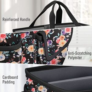 FINPAC Large Craft Storage Tote Bag with Multiple Pockets, Scrapbooking Carrying Case Storage Caddy with Handle for Sewing, Art, Desktop, Baby Care Supplies (Rose Garden)