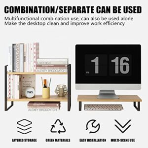 YGYQZ Wood Office Desk Shelf Organizer - Desktop Supplies Cute Dresser Top Organization Storage Rack and Cubicle Decor Aesthetic Bookshelf for Women Man and Kids (Black-Two Tier)