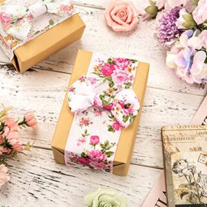 Whaline Floral Wired Edge Ribbon 4 Rolls Rose Flower Pattern Ribbon Spring Summer Fabric Decorative Craft Ribbon Roll for Gift Wrapping Decor Hair Bow Sewing Wreath Crafts, 20 Yard x 2.5 Inch