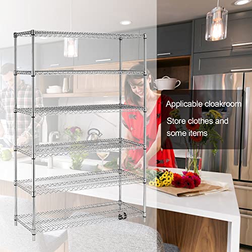 Storage Shelf, 6-Tier Wire Shelving Unit NSF Certified Storage Rack 18" D x 48" W x 78" H 6000Lbs Capacity Adjustable Layer Heavy Duty Metal Rack Steel with Casters for Kitchen Garage Pantry Chrome