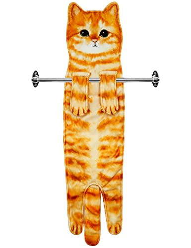 Infaccial Funny Cat Hand Towels for Bathroom Kitchen-Cute Hanging Cat Towel Decorative Animal Washcloths Face Towels Cat Decor-Funny Cat Gifts for Cat Lovers/House Warming Gifts for Women(Orange Cat)