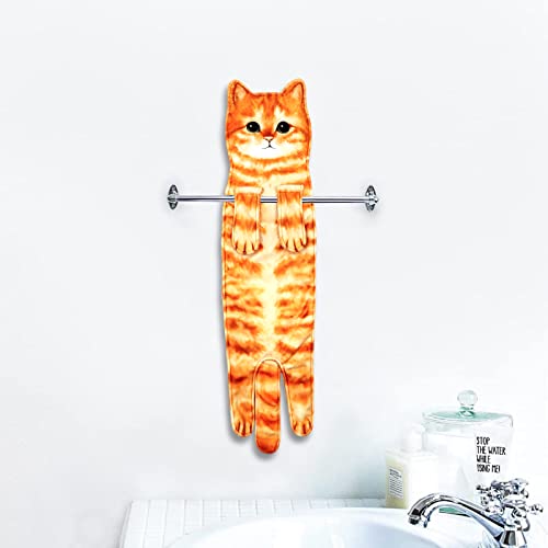 Infaccial Funny Cat Hand Towels for Bathroom Kitchen-Cute Hanging Cat Towel Decorative Animal Washcloths Face Towels Cat Decor-Funny Cat Gifts for Cat Lovers/House Warming Gifts for Women(Orange Cat)