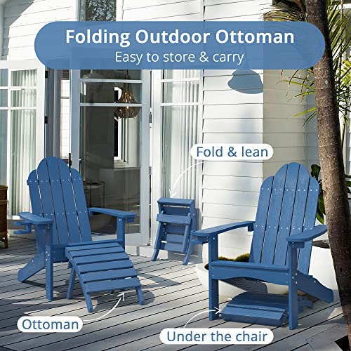 LUE BONA Folding Adirondack Ottoman, Poly Lumber Adirondack Chair Ottoman, Outdoor Footstool Footrest Weather Resistant, Patio Ottoman for Adirondack Chairs, Porch, Backyard, Garden, Navy Blue…