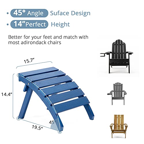 LUE BONA Folding Adirondack Ottoman, Poly Lumber Adirondack Chair Ottoman, Outdoor Footstool Footrest Weather Resistant, Patio Ottoman for Adirondack Chairs, Porch, Backyard, Garden, Navy Blue…