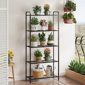 Tajsoon 5-Tier Storage Rack, Metal Shelving Unit Storage Shelves, Multipurpose Shelf Display Rack for Living Room, Kitchen, Bathroom, Balcony, Americano/Black